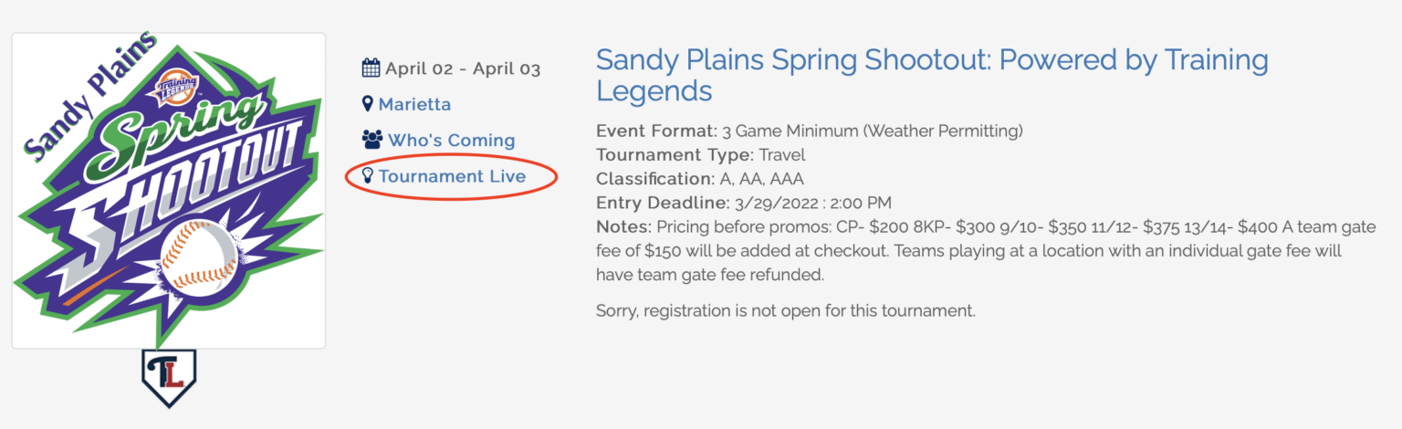 Scores and Schedules - Training Legends